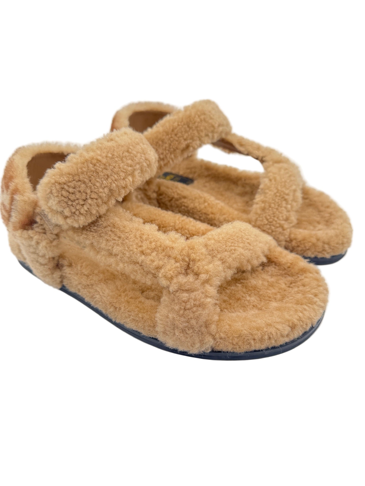 Fendi Skims Feels Beige Shearling Sandals - Size IT 38